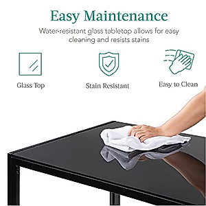 Best Choice Products 5-Piece Kitchen Dining Table Set for Dining Room, Kitchen, Dinette, Compact Space w/Glass Tabletop, 4 Faux Leather Metal Frame Chairs - Black