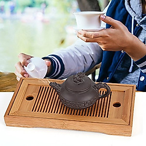 Bamboo Tea Tray,Delaman 10.63 * 5.51 * 1.18inch Reservoir Type Bamboo Tea Tray,Mini Bamboo Chinese Kongfu Tea Table Serving, Serving Tray Box Reservoir & Drainage Type for Teahouse