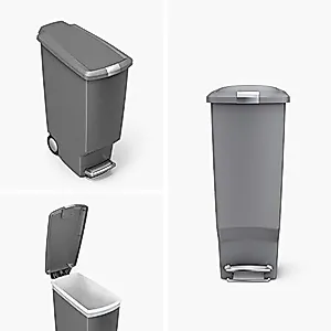 simplehuman 40 Liter / 10.6 Gallon Slim Kitchen Step Trash Can, Grey