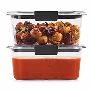 Rubbermaid 2-Piece Brilliance Food Storage Containers with Lids for Lunch, Meal Prep, and Leftovers, Dishwasher Safe, 4.7-Cup, Clear/Grey
