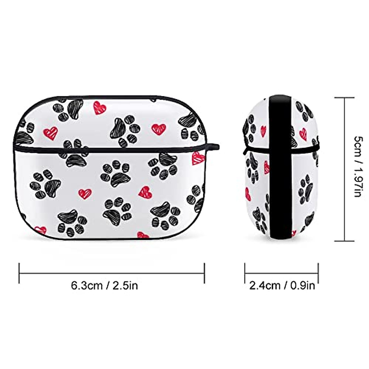 Women's Full Protective Plastic Case Compatible with AirPods Pro Case Cover with Keychain, Cute Headphone Case Skin Accessories Love Heart and Footprint Paw Print, Front LED Visible