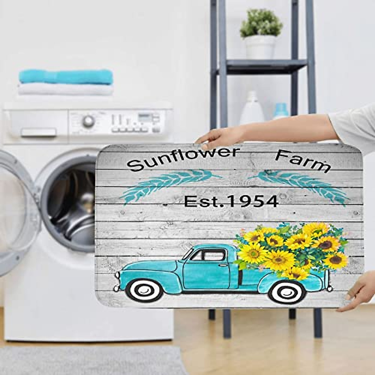 Dexsawoi 4pcs Rustic Sunflower Truck Shower Curtain Set with Non-Slip Sunflower Carpet, Toilet lid, and Bath mat. Bathroom Curtain with 12 Hooks 72 x 72 inches