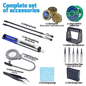 WEP 927-IV Soldering Station Kit High-Power 110W with 3 Preset Channels, Sleep Mode, LED Magnifier, 5 Extra Iron Tips, Tip Cleaner, 2 Helping Hands, Tip Storage Slots, Lead-free Solder Wire, Tweezers