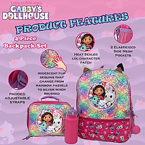AI ACCESSORY INNOVATIONS Gabby’s Doll House 4 Piece Backpack Set, Flip Sequin 16" School Bag for Girls with Front Zip Pocket, Pink