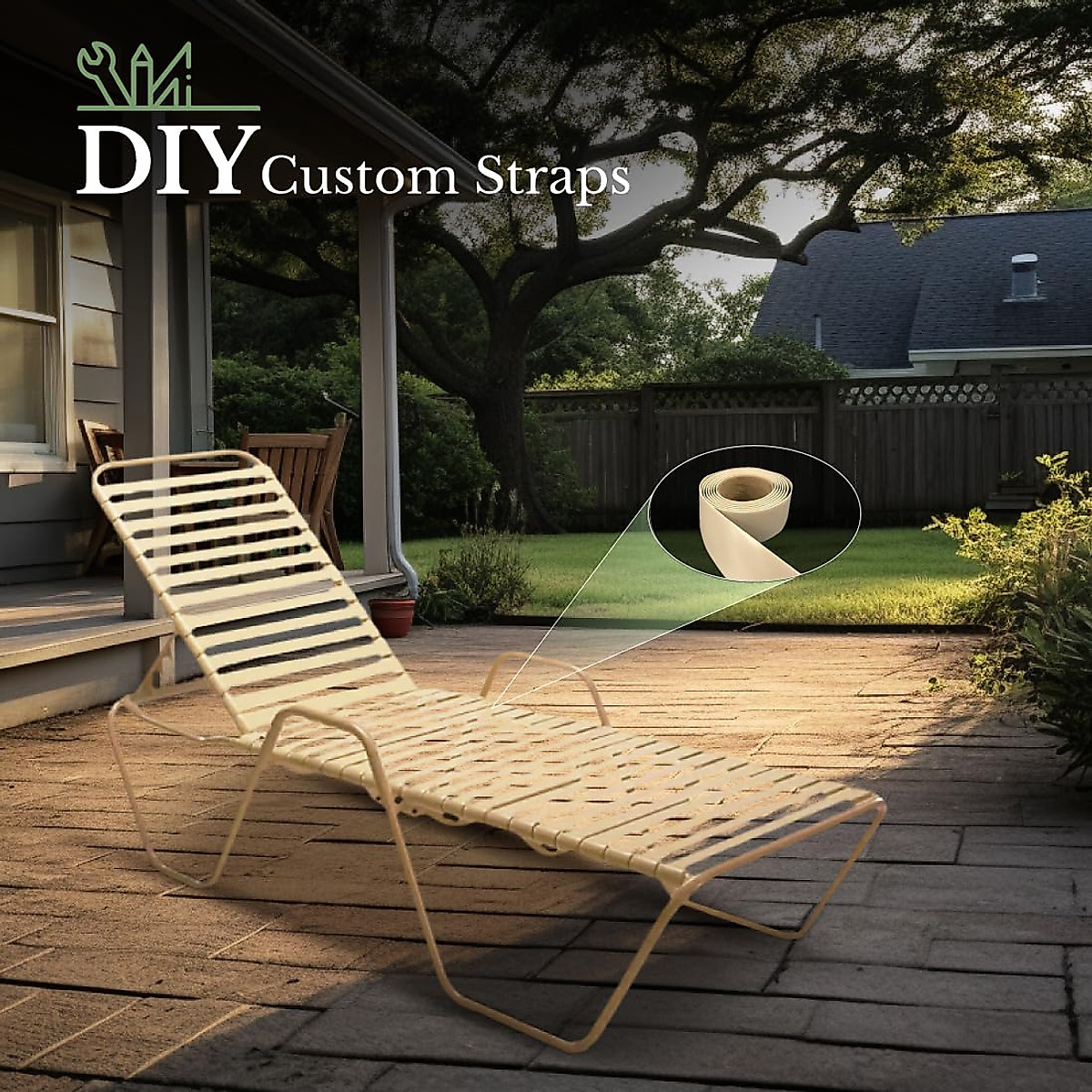 1.5" Wide x 200' Roll Vinyl Strap for Patio Chairs, Lawn Furniture, and Deck Chairs, Make Your Own Replacement Straps, (Dove Beige)