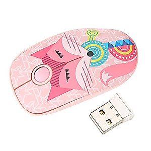 Pink Gaming Mouse, 1500DPI 2.4GHz Wireless Mouse with Cute Cartoon Pattern, 3 Intelligent Sleep Modes, Rechargeable Silent Mouse for Computer Laptop