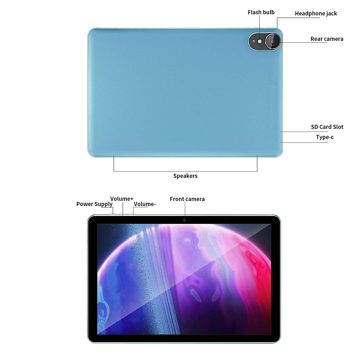 Android 13 Tablet 10 inch Tablets with 8GB RAM 64GB ROM 1TB Expand, 1280x800 IPS Touchscreen, WiFi 6, Dual Camera, 6000mAh Battery, GMS, Quad-Core, Bluetooth 5.0 (Blue) (K12)