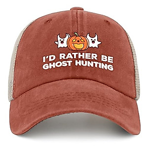 Dad Hat I'd Rather Be Ghost Hunting Trucker Hat Women Funny Mesh Hat for Summer Orange