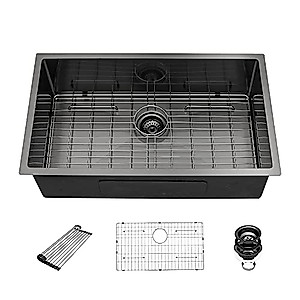 30 Inch Black Undermount Kitchen Sink - Beslend 30"x18"x10" Gunmetal Black Stainless Steel Kitchen Sink 16 Gauge 10 Inch Deep Single Bowl Basin