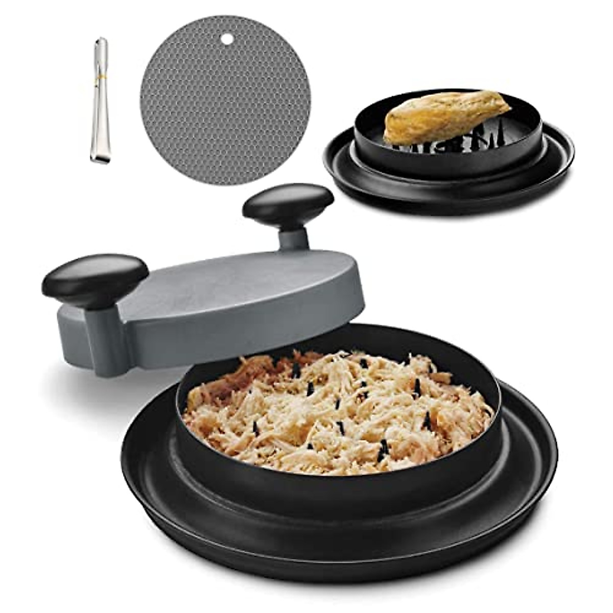 DUOBAOYU Chicken Shredder,Meat Shredders for Pulled Pork Beef and Chicken Food, ShredMachine Alternative to Bear Claws,Chicken Shredder Tool with Handles & Non-Slip Mat & Meat Clip(Black)