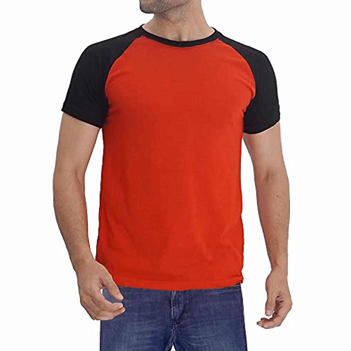 Decrum DISC Black and Red Raglan Shirt Soft Cotton Jersey - Short Sleeve Baseball Shirts for Men [40011022] | Red&Blk SHS, S