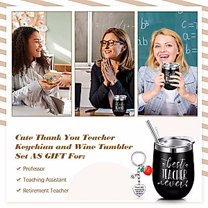 Didaey 36 Pcs Teacher Appreciation Gift Sets 12 Oz Teacher Wine Tumbler for Women Men Thank You Birthday Graduation Gifts 18 Best Ever Cup and 18 Keychain(Black)