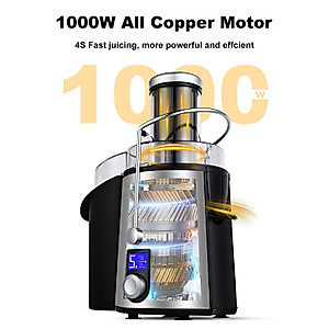 1000W 5 Speeds LCD Screen Centrifugal Juicer Machines Vegetable and Fruit, Realife Juice Extractor with Big 3" Wide Chute, Anti-drip Compact Juice Maker, Easy Clean, High Juice Yield, BPA Free