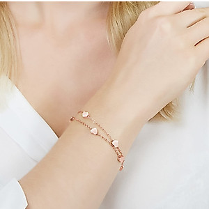 Pera Jewelry Heart Bracelets, 14K Gold Plated and Silver Plated Layered Chain Heart Bracelets for Women with Gift Box, Adjustable Charm Bracelets, Minimalist Fashion Jewelry, Tiny Dainty Bracelets