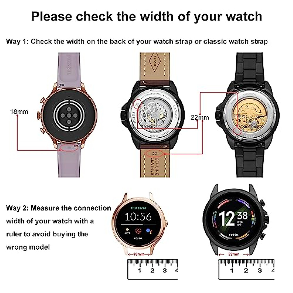 Lzwldan Stretchy Nylon Watch Bands for Fossil Women's Gen 5E 42mm/Gen 6 42mm,18mm 22mm Soft Elastic Wristband Loop Strap for Fossil Men's Gen 5 Carlyle/Garrett/Women's Julianna/Fossil Venture Gen 4 HR/Gen 3