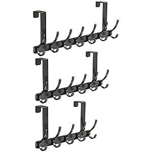 Walbest Over Door Storage Rack with 5/6/7 Hooks, Punch Free Over The Door Hooks, Heavy Duty Carbon Steel Door Back Hooks, Mount Hanging Coat Towel Bag Hat Scarf Organizer Rack Hanger Black 7 Hooks