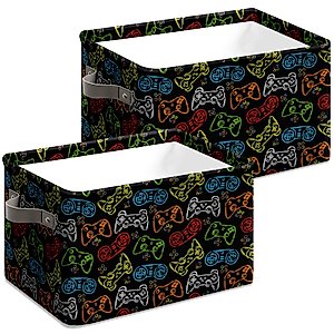 Game Gamepad Controllers Storage Basket 2 pcs Large Foldable Storage Bin Cube Collapsible Organizer with Handles for Storage Toy Storage