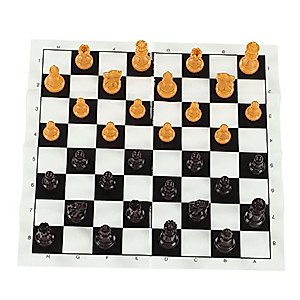 International Plastic Chess Set,Chess Set with 25CM Plastic Film Chessboard and Storage Bag PS International Chess for Adults Kids (Brown)