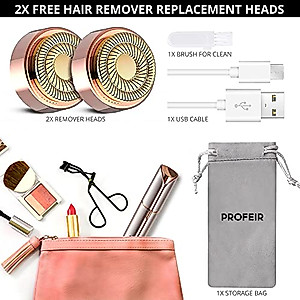 Profeir Facial Hair Removal for Women: Rechargeable Hair Removal Device - Painless Face Shaver for Women Upper Lip Chin (Rose Gold)