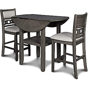 New Classic Furniture Gia Drop Leaf Counter Table with Two Chairs, 42-Inch, 42.25" Set, Grey