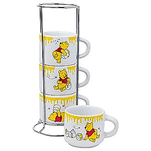 Silver Buffalo Disney Winnie the Pooh Honey Hunny Drips 4pc Stackable Ceramic Espresso Small Cup Set, 3 Ounces