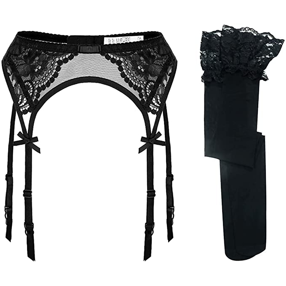 Thigh High Stockings with Garter Belt Attached, Lace Stockings Sheer Stockings for Women