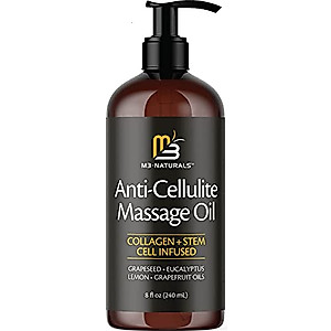 Anti Cellulite Massage Oil Infused with Collagen and Stem Cell - Skin Tightening Cellulite Cream Moisturizing Body Oil Skincare for Thighs Belly Legs - Body Massage Oil for Sore Muscles by M3 Naturals