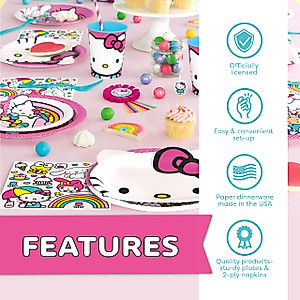 Hello Kitty Birthday Decorations & Party Supplies | Hello Kitty Plates and Napkins, Cups, Tablecloth, Forks, Sticker | Serves 16 Guests | Officially Licensed