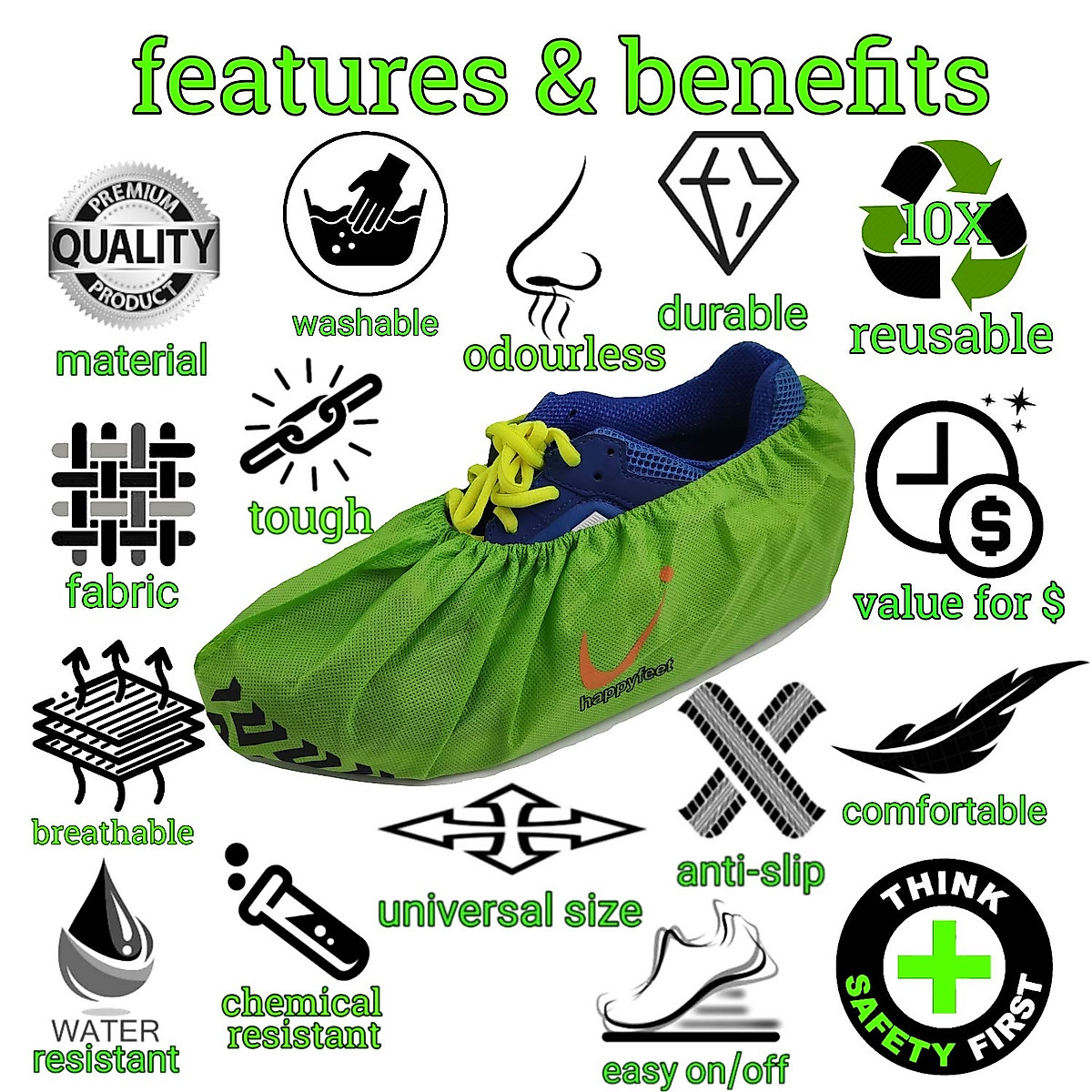 Shoe Covers Disposable Indoor Non-Slip - Premium Gift Packaging, Reusable Booty Cover, Thickest 70gsm Fabric, Extra Durable, Water Resistant, Extra Large One Size Fits All US13 Booties