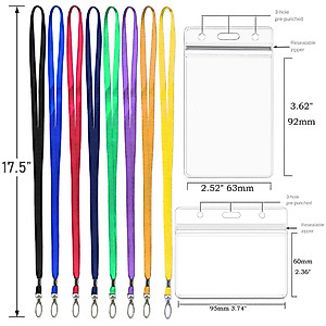 Lanyard with ID Holder 50 Pcs Waterproof Name Tag Vertical Badge ID Card Holders ID Pass Holder and 50 Pcs Flat Neck Black Lanyards Swivel Hook