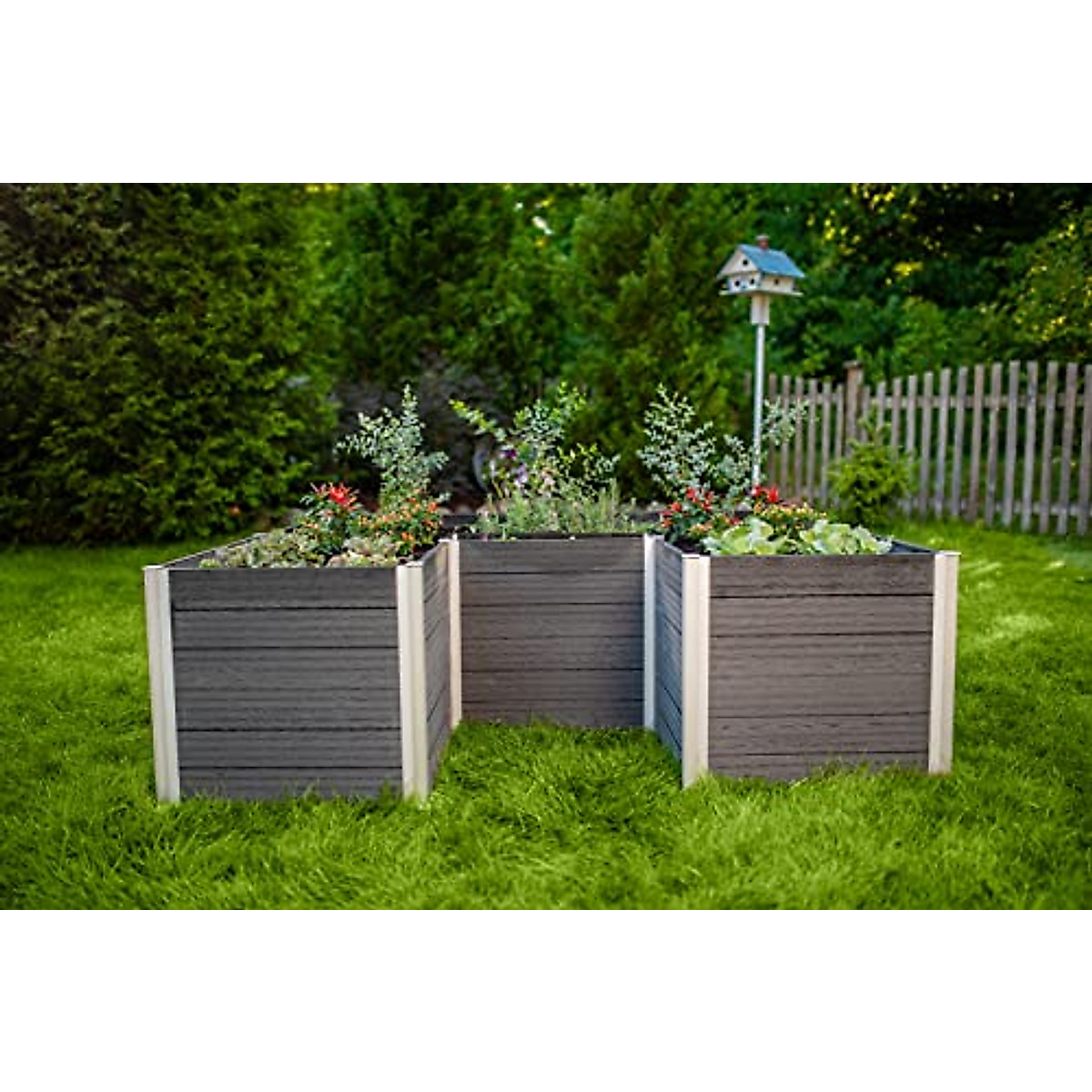 Vita Urbana 6 Foot x 6 Foot Embossed Vinyl Keyhole Garden with Composting Basket, Slate Grey, Gray, Woodgrain, PVC, BPA and Pthalate Free, VT17607