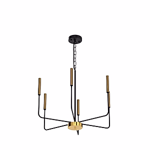 ZCHAOZ Modern Farmhouse Chandelier for Dining Room, 6 Lights Chandelier Light Fixture Adjustable Height, Black and Gold Hanging Candle Pendant Lighting for Kitchen Island Living Room Bedroom Foyer