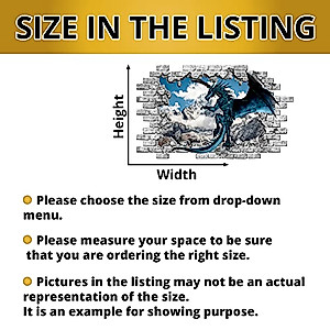 Blue Dragon Wall Decal, Mountains Removable Vinyl Sticker, Dragon Wall Mural, Peel and Stick, Dragon Bedroom Decor NT23