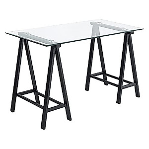 OSP Home Furnishings Middleton 47 Inch Desk with Clear Beveled Glass Top, Black Base