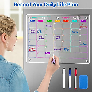 D-FantiX Clear Magnetic Calendar for Fridge, 6 Thickened Magnets Acrylic Dry Erase Board for Refrigerator, Set of 2 Family Monthly Weekly Planning Boards, Reusable Calendar and Blank Memo (15"x11")