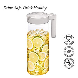 Amazing Abby - Skinny - Tritan Pitcher (64 oz), Unbreakable Plastic Pitcher with Lid, BPA-Free, Heat-Resistant, Dishwasher-Safe, Great for Both Iced and Hot Drinks, Indoors and Outdoors, White
