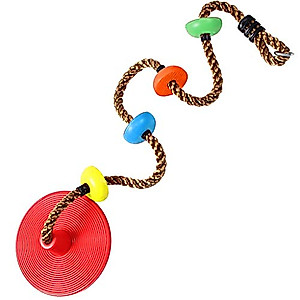 IFOYO Climbing Rope Swing for Trees, Heavy Duty Plastic Disc Swing Seat for Kids and Adults Outdoor Tree Backyard Playground Swing, Red