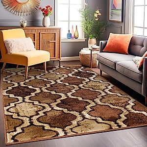 Superior Indoor Large Area Rug, Jute Backed, Perfect for Living/ Dining Room, Bedroom, Office, Kitchen, Entryway, Modern Geometric Trellis Floor Decor, Viking Collection, 5' x 8', Brown