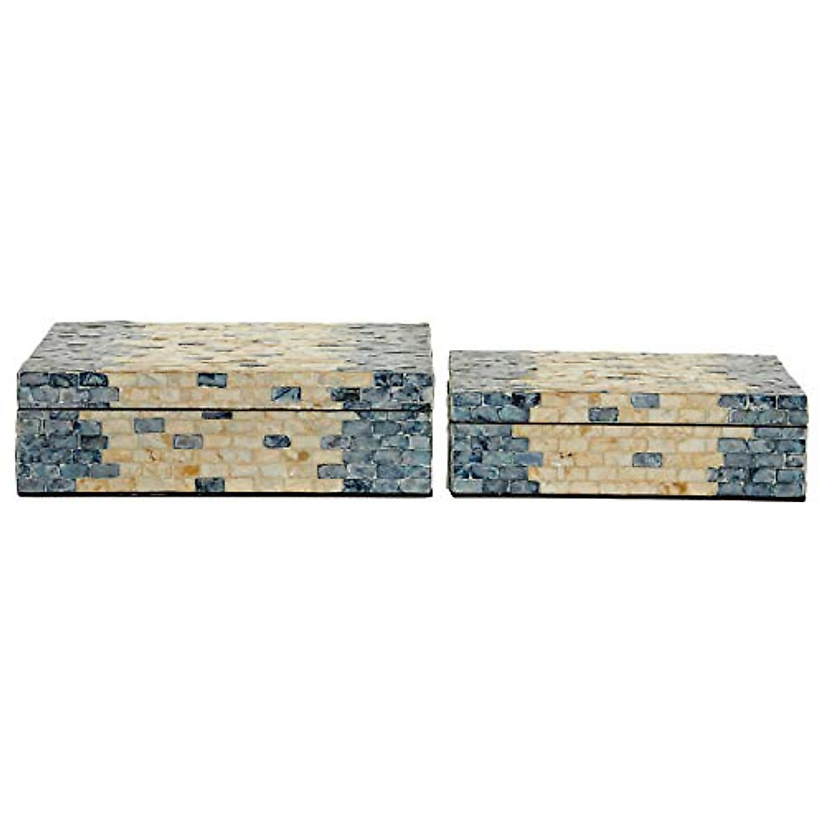 Deco 79 Mother of Pearl Handmade Box with Hinged Lid, Set of 2 14", 12"W, Blue