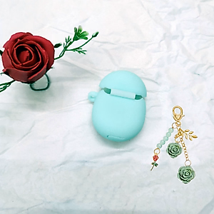 for Google Pixel Buds Pro Case Cover with Keychain,Cute Silicone for Pixel Buds Pro Charging Case Protective Cover with Flowers Carabiner Key Chains for Google Buds pro case for Women Girls (Green)