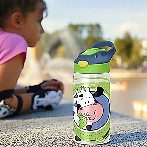 Kigai Cute Little Cow Insulated Water Bottle with Straw Lid for Kids, Vacuum Stainless Steel Metal Water Bottles for Toddlers, Leak Proof BPA-Free Water Flask Tumbler
