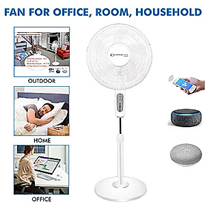 Technical Pro Smart Oscillating Pedestal Fan, 3 Speed Portable 16” WIFI Enabled Standing Fan w Adjustable Height, 270 Degree Oscillation, Tilting, Timer & Sleep mode compatible w/Alexa/Google (White)