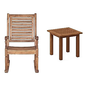 Walker Edison Montego Traditional Acacia Wood Slat Back Patio Rocking Chair, 42 Inch, Brown & Furinno FG18506 Tioman Hardwood Patio Furniture Outdoor End Table, Natural
