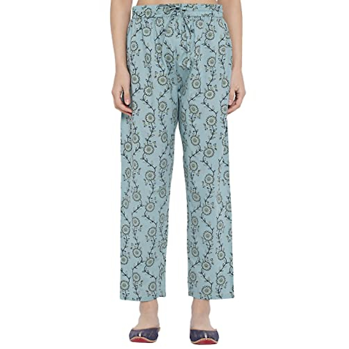 Yash Gallery Women's Cotton Floral Print A-line Kurta Pant Set (Blue)