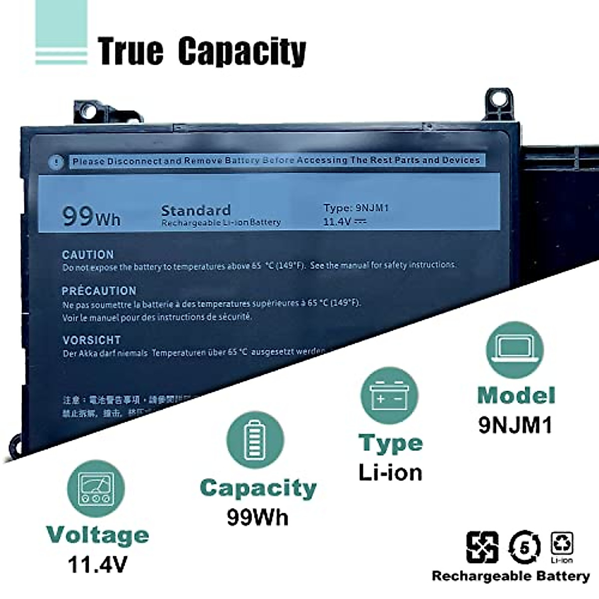 BOWEIRUI 99Wh 9NJM1 44T2R MG2YH Laptop Battery Replacement for Dell Alienware 17 R4 R5 15 R3 R4 P31E P69F P31E001 P31E002 P69F001 P69F002 HF25D 01D82 546FF 0546FF HF250 0HF250 0MG2YH 6-Cell 11.4V