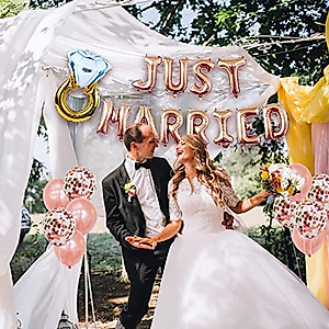 Just Married Decorations Wedding Decorations Set – Wedding Balloons Decorations – Just Married Balloons Just Married Banner – Wedding Party Decorations Congratulations for Bridal Shower Party