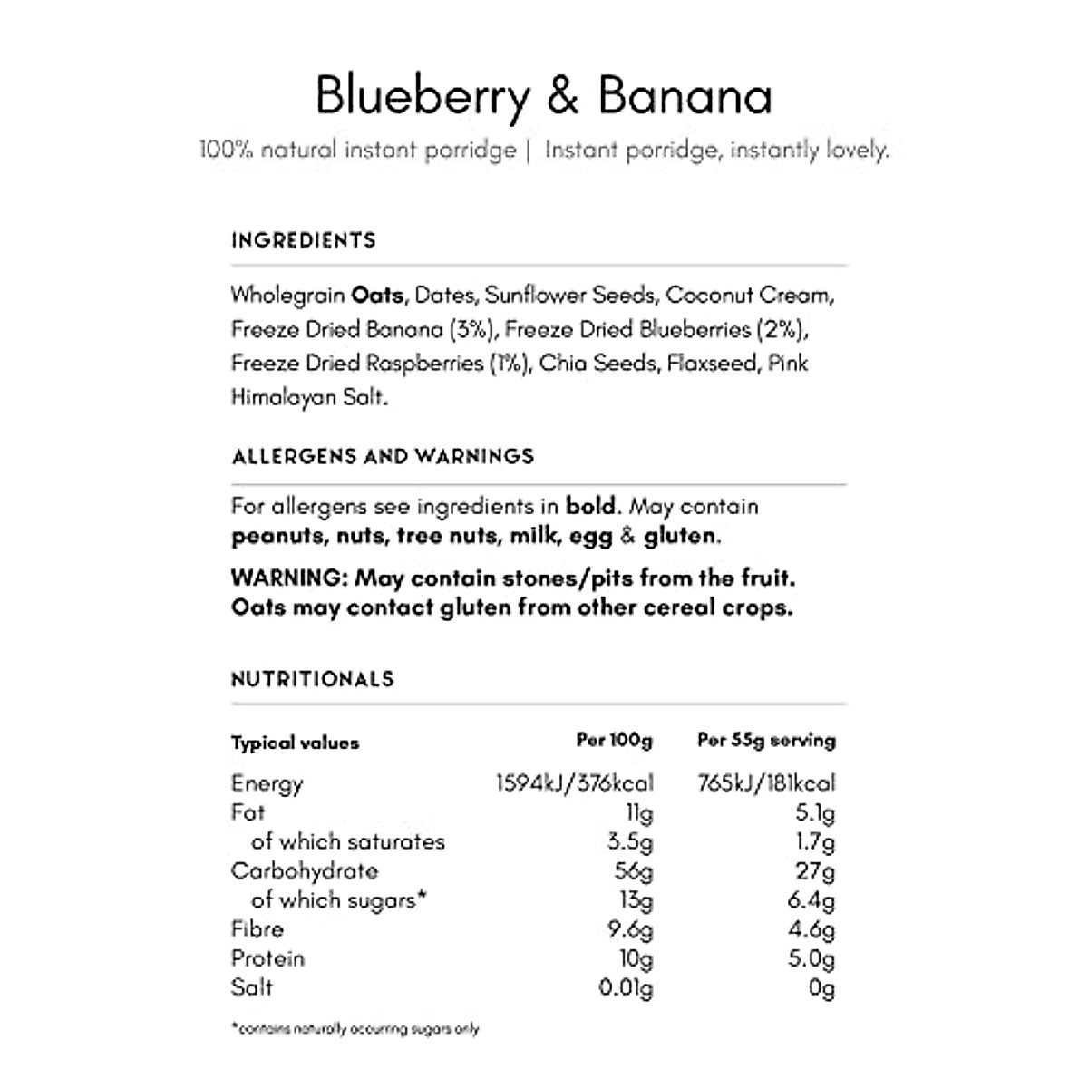 THE GREAT BRITISH PORRIDGE CO Blueberry Banana Porridge, 385 GR