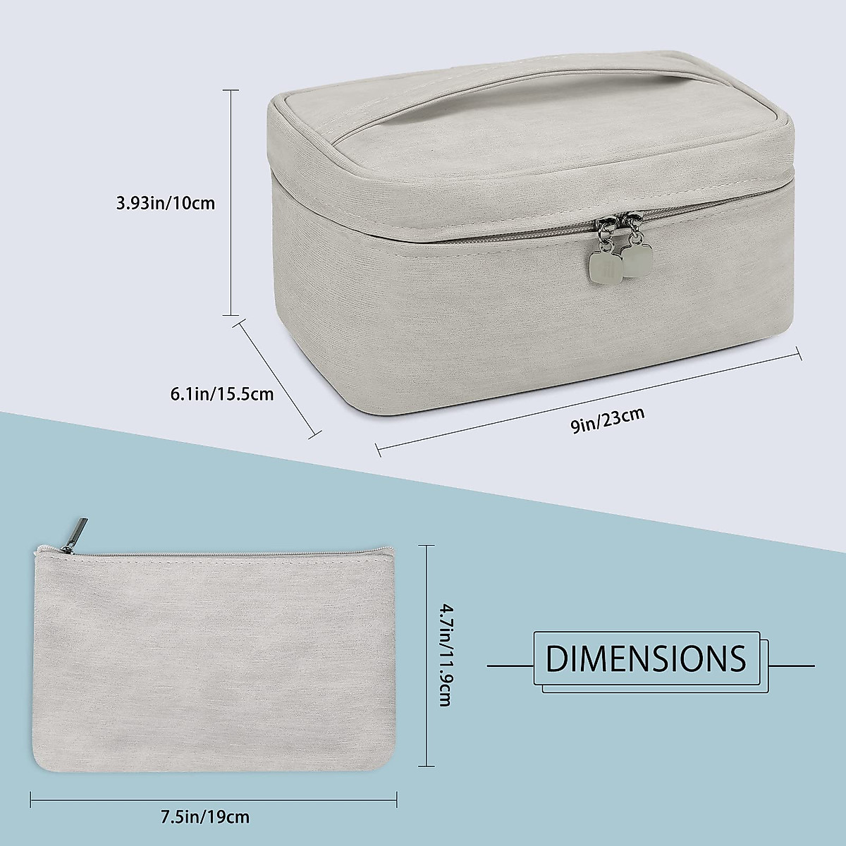 KTMOUW Makeup Bag Waterproof Cosmetic Bag Leather Makeup Travel Bag Portable Makeup Brush Bag Multifunctional Makeup Organizer Bag for Women Girls, 2-Pack, Grey