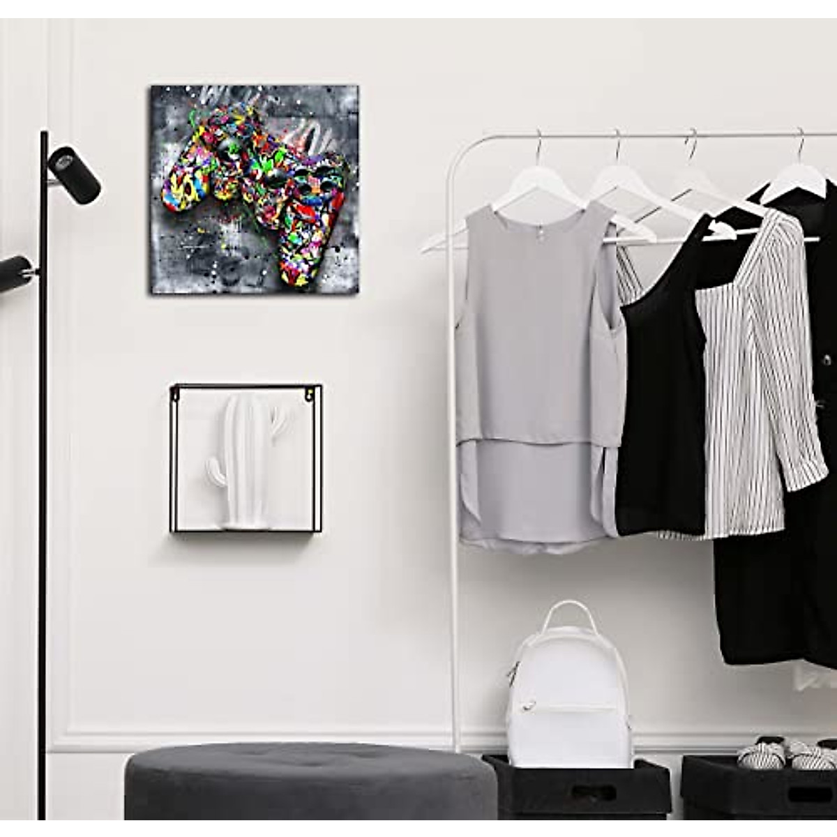 JKWALL77 Graffiti Canvas Wall-Art for Bedroom - Gaming Wall Art for Teen Boys - Abstract Painting Pop Art Modern Home Wall Decor Ready to Hang Size 14" x 14"