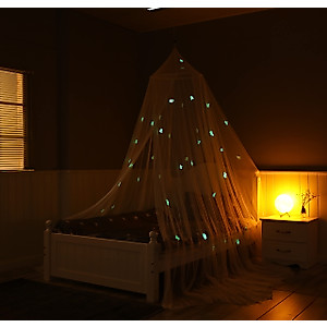 NFGMFMQSHDF Bed Canopy with Glow in The Dark Spaceworld, Modern White Bed Curtain for Girls, Kids & Babies, Fire Retardant Fabric